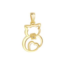 Kettenanh&auml;nger Vivance "925/- Sterling Silber vergoldet Katze Zirkonia", gelb, Schmuckanh&auml;nger, Damen, one-size, Silber 925 (Sterlingsilber), 1 g, Kettenanh&auml;nger