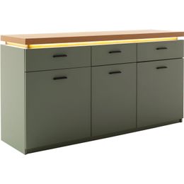 Sideboard MCA furniture "MONIZ Sideboard", grün (salbei grün), B:156cm H:83cm T:44cm, Holzwerkstoff, Sideboards, Kommode,Eiche Salbeigrün,3 Türen,3 Schubkästen,gedämpft,Breite 156 cm