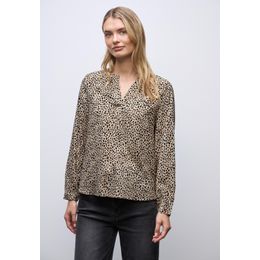 Langarmbluse Street One, Damen, Gr. 34, sanded beige, Stoff, 100% Viskose, animal-print, klassisch normal, V-Ausschnitt, Bündchen, Blusen, aus softer Viskose
