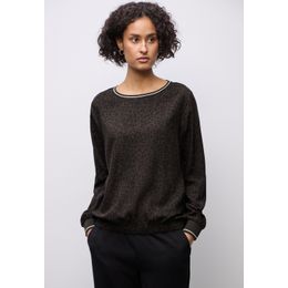 Langarmbluse Street One, Damen, Gr. 34, schwarzest braun, Stoff, 100% Viskose, normal normal, U-Boot-Ausschnitt, elastischer Bund, Blusen, mit Leoprint