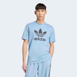 T-Shirt adidas originals "TREFOIL T-SHIRT", Herren, Gr. L, ash blau, schwarz, Obermaterial: 100% Baumwolle, normal, Rundhals, Shirts T-Shirt, Basic Shirt mit gro&szlig;em Trefoil Logoprint