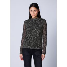 Langarmbluse STREET ONE STUDIO, Damen, Gr. 34, schwarz, Stoff, Obermaterial: 95% Polyester, 5% Elasthan; Futter: 100% Viskose, gemustert, normal normal, hoch geschlossener Ausschnitt, abgesteppt, Blusen, mit grafischem Muster