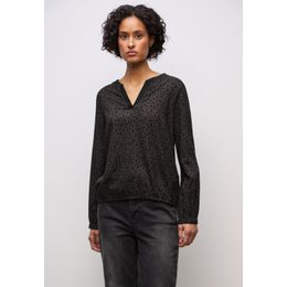 Langarmbluse Street One, Damen, Gr. 34, schwarzest braun, Stoff, 100% Viskose, animal-print, normal normal, V-Ausschnitt, elastischer Bund, Blusen, mit Elastiksaum