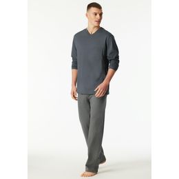 Schlafanzug Schiesser "Comfort Essentials", Herren, Gr. 50, dunkelgrau, Single Jersey, Obermaterial: 100% Baumwolle, Basic lang, V-Ausschnitt, Homewear-Sets Schlafanzug, mit V-Ausschnitt und aufgesetzter Brusttasche
