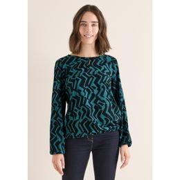 Langarmbluse Cecil, Damen, Gr. XXL (46), schwarz sea gr&uuml;n, Stoff, 100% Viskose, gemustert, klassisch normal, ohne Ausschnitt, B&uuml;ndchen, Blusen, mit grafischem Muster