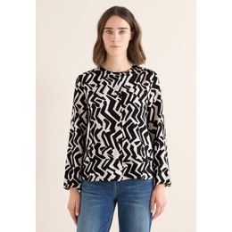 Langarmbluse Cecil, Damen, Gr. L (42), light greige, Stoff, 100% Viskose, gemustert, normal lang, hoch geschlossener Ausschnitt, elastischer Bund, Blusen, mit grafischem Muster