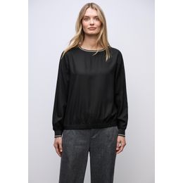 Langarmbluse Street One, Damen, Gr. 34, schwarz, Stoff, 100% Viskose, unifarben, normal normal, U-Boot-Ausschnitt, Rippb&uuml;ndchen, Blusen, mit Elastiksaum