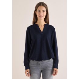 Langarmbluse Cecil, Damen, Gr. XL (44), urban dunkelblau, Stoff, 100% Viskose, unifarben, normal normal, Rundhals, abgesteppt, Blusen, mit Elastiksaum
