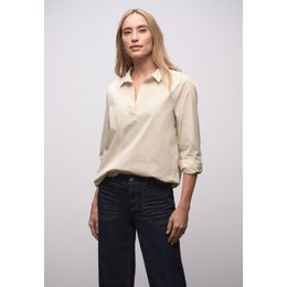 Langarmbluse Street One, Damen, Gr. 34, cotton beige, Web, 79% Baumwolle, 19% Polyamid, 2% Elasthan, gestreift, regular fit lang, V-Ausschnitt, Bündchen, Blusen