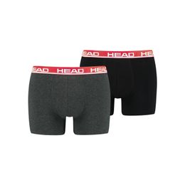 Boxershorts Head "Head BASIC BOXER 2P", Jungen, Gr. S, grau (grau, rot), Obermaterial: 95% Baumwolle, 5% Elasthan, unifarben, körpernah, Unterhosen, mit elastischem Logobund