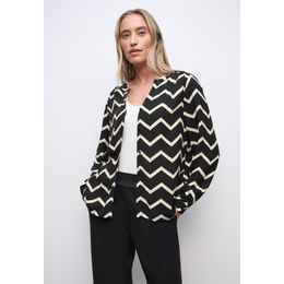 Langarmbluse Street One, Damen, Gr. 46, schwarz, Stoff, 100% Viskose, gemustert, klassisch normal, B&uuml;ndchen, Blusen, mit Zick Zack Muster