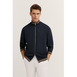 Sweatjacke Bugatti, Herren, Gr. L, blau (390, marine), Sweatware, 54% Modal, 38% Polyester, 8% Elasthan, unifarben, normal, ohne Ausschnitt, Rippbündchen, Sweatjacken Sweatjacke, mit Reißverschluss