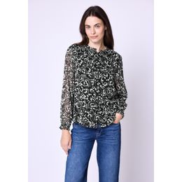 Langarmbluse STREET ONE STUDIO, Damen, Gr. 34, schwarz, Stoff, Obermaterial: 100% Polyester; Futter: 100% Modal, unifarben, normal normal, hoch geschlossener Ausschnitt, B&uuml;ndchen, Blusen, mit grafischem Muster