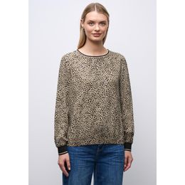 Langarmbluse Street One, Damen, Gr. 34, sanded beige, Stoff, 100% Viskose, animal-print, normal normal, U-Boot-Ausschnitt, elastischer Bund, Blusen, mit Leoprint