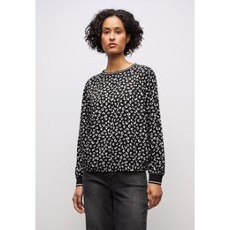 Langarmbluse Street One, Damen, Gr. 34, schwarz, Stoff, 100% Viskose, gemustert, normal normal, U-Boot-Ausschnitt, Rippb&uuml;ndchen, Blusen, aus softer Viskose