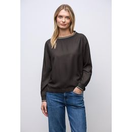 Langarmbluse Street One, Damen, Gr. 34, schwarzest braun, Stoff, 100% Viskose, unifarben, normal normal, U-Boot-Ausschnitt, Rippb&uuml;ndchen, Blusen, mit Elastiksaum