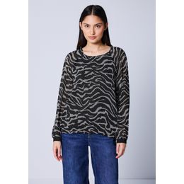 Langarmbluse STREET ONE STUDIO, Damen, Gr. 34, flint grau, Stoff, Obermaterial: 100% Polyester; Futter: 100% Modal, animal-print, normal normal, Rundhals, elastischer Bund, Blusen, mit Elastiksaum