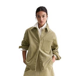 Marc O'Polo Langarmbluse MARC O'POLO DENIM "aus mittelschwerem Cord-Stretch", Damen, Gr. S, artichoke leaf, Obermaterial: 98% Baumwolle, 2% Elasthan, unifarben, relaxed fit lang, Manschette, Blusen