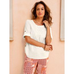 CR&Eacute;ATION L Schlupfbluse CREATION L, Damen, Gr. 42, ecru, 70% Baumwolle, 30% Leinen, unifarben, Rundhals, Blusen Schlupfbluse