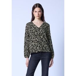 Langarmbluse STREET ONE STUDIO, Damen, Gr. 34, schwarz, Stoff, 100% Viskose, gemustert, normal normal, V-Ausschnitt, elastischer Bund, Blusen, mit grafischem Muster