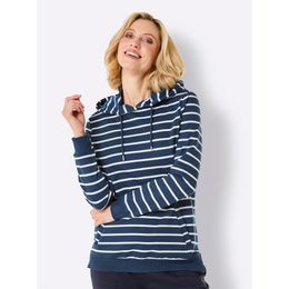 Sweatshirt Catamaran, Damen, Gr. 36/38, blau (dunkelblau, weiß, gestreift), 50% Baumwolle, 50% Polyester, gemustert, gestreift, mehrfarbig, unifarben, Rundhals, Sweatshirts Sweatshirt