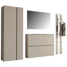 Moderano Garderobe Gardasee, Taupe, Glas, Holzwerkstoff, 5-teilig, 220x185x33 cm, Garderobe, Garderoben-Sets & Serien, Garderoben-Sets