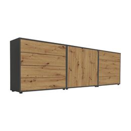 Mid.you Sideboard Mailand Set 4, Anthrazit, Eiche Artisan, Holzwerkstoff, 3 F&auml;cher, 8 Schublade(n) Schubladen, 237x73x33 cm, erweiterbar, stehend, Wohnzimmer, Kommoden & Sideboards, Sideboards
