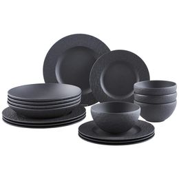 Villeroy & Boch Villeroy & Boch Kombiservice Manufacture Rock, Schwarz, Keramik, 16-teilig, 430 ml, Essen & Trinken, Geschirr, Geschirr-Sets, Kombiservice