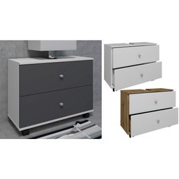 Vcm Holz Waschbeckenunterschrank Badschrank Ma&szlig;e: H. 61 x B. 60 x T. 33 cm 2 gro&szlig;e Schubladen 4 Rollen - Nilosi L