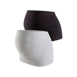 Umstands-Set Neun Monate "2er Pack Bauchb&auml;nder f&uuml;r Schwangerschaft und Stillzeit", Damen, grau (grau, schwarz), Graumeliert (Obermaterial): 95% Baumwolle, 5% Elasthan. Obermaterial: 81% Baumwolle, 14% Viskose, 5% Elasthan. Obermaterial Melange: 95% Baumwolle, 5% Elasthan, unifarben, Basic, KOB Set-Artikel, Maternity Belly Belts