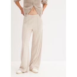 Jerseyhose bonprix "Jersey-Hose aus bequemen Punto di Roma", Damen, Gr. 40/42 (M), N-Gr, grau (kitt), Obermaterial: 68% Viskose, 28% Polyester, 4% Elasthan, loose fit, Hosen Jerseyhose, Jersey-Hose aus bequemen Punto di Roma