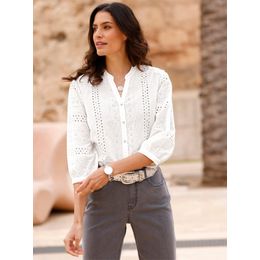 WITT Damen Baumwollbluse mit Madeira-Stickerei, wei&szlig;, Gr&ouml;&szlig;e 48