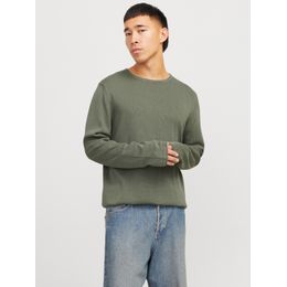 Jack & Jones Strickpullover JACK & JONES "JJELEO KNIT CREW NECK NOOS", Herren, Gr. S, gr&uuml;n (agave gr&uuml;n), Strick, Obermaterial: 100% Baumwolle, unifarben, regular fit taillenbedeckt, Rundhals, B&uuml;ndchen, Pullover Strickpullover, mit Rundhalsausschnitt