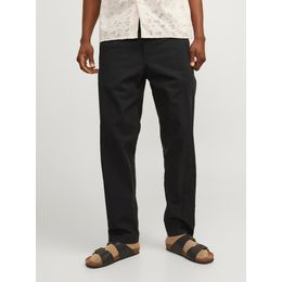 Jack & Jones Stoffhose JACK & JONES "JPSTKANE SUMMER JOGGER SN", Herren, Gr. XS, N-Gr, schwarz, Web, Obermaterial: 74% Baumwolle, 26% Leinen, unifarben, relaxed fit knöchellang, Hosen Stoffhose, mit Bündchen
