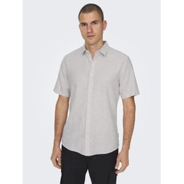 Only & Sons Kurzarmhemd ONLY & SONS "ONSCAIDEN SS SOLID LINEN SHIRT NOOS", Herren, Gr. XL, N-Gr, lila (nirvana), Web, Obermaterial: 55% Baumwolle, 45% Leinen, unifarben, Basic, slim fit, Hemden