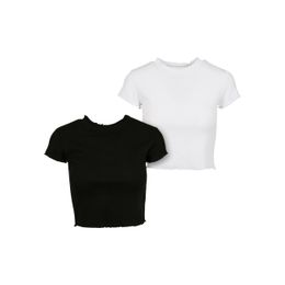 T-Shirt Urban Classics "Urban Classics Damen Ladies Cropped Rib Tee 2-Pack", Damen, Gr. XS, schwarz, weiß, 97% Baumwolle, 3% Elasthan, unifarben, normal, Rundhals, Shirts T-Shirt