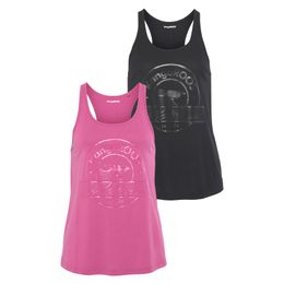 Sporttop Kangaroos, Damen, Gr. 34, pink (pink, schwarz), Single Jersey, Obermaterial: 50% Baumwolle, 50% Modal, unifarben, figurbetont h&uuml;ftbedeckend, Rundhals, Tops Sporttop