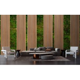 Livingwalls Vliestapete LIVING WALLS "Holzleisten-Tapete mit Moosoptik Naturdesign", braun, B:2,5m H:0,02m L:5m, Vlies, Tapeten