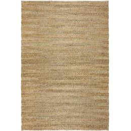 Teppich FLAIR RUGS "Drew Stripe, mit Flechtmuster", beige (natur), B:200cm H:3mm L:290cm, Baumwolle, Jute, Teppiche, Teppich, geflochtener Jute-Teppich mit Streifen- und Fischgr&auml;tmuster