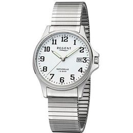 Regent Uhren Quarzuhr REGENT, silber (silberfarben, wei&szlig;), Armbanduhren, Damen, Quarzuhr, Armbanduhr,Herren,Damen, Zugband, Edelstahlarmband, bis 10bar wasserd.