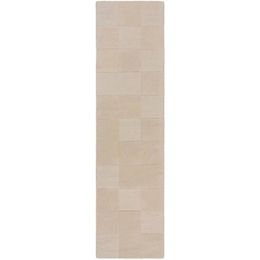 Wollteppich FLAIR RUGS "Checkerboard, Schachbrettmuster", beige (natur), B:60cm H:10mm L:230cm, Wolle, Teppiche, Hoch-Tief-Effekt, Wohnzimmer, Schlafzimmer