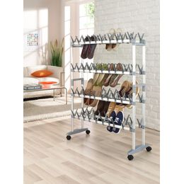 Schuhregal Ruco, silber (aluminiumfarben, silber), B:89cm H:117cm T:27cm, Aluminium, Kunststoff, Regale, Schuhregal, Aluminium/Kunststoff, für bis zu 80 Paar Schuhe, fahrbar