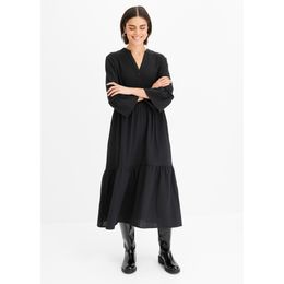 bonprix Maxikleid aus weichem Musselin, schwarz, Gr.36, Musselin-Kleid in trendigem Oversize-Fit, aus 100% Baumwolle,Musselin