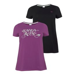 Longshirt Kangaroos, Damen, Gr. 40/42, lila (lila, schwarz), Obermaterial: 60% Baumwolle, 40% Polyester, figurumspielend Po-bedeckend, Rundhals, Shirts Longshirt, Kurzarm, figurumschmeichelnde Passform, gro&szlig;e Gr&ouml;&szlig;en