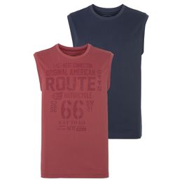 MAN'S WORLD Muscleshirt MAN'S WORLD, Herren, Gr. M (48/50), rot (rot, marine), Single Jersey, Obermaterial: 100% Baumwolle, bedruckt, unifarben, Basic, regular fit, Rundhals, Shirts, &auml;rmellos, bedruckt, Rundhalsausschnitt, aus 100% Baumwolle