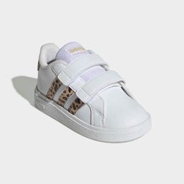 Sneaker adidas Sportswear "GRAND COURT 2.0 FÜR BABYS UND KLEINKINDER", Mädchen, Gr. 23, weiß (cloud weiß, magic beige, gold metallic), Synthetik, Schuhe Sneaker