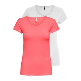 Rundhalsshirt Only "ONLLIVELOVE LIFE S/S O-NECK TOP", Damen, Gr. L, wei&szlig; (sugar coral pack:wei&szlig;), Jersey, Obermaterial: 95% Baumwolle, 5% Elasthan, unifarben, normal normal, Rundhals, Shirts Rundhalsshirt