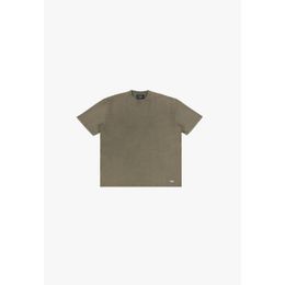 T-Shirt DROPSIZE "Dropsize HEAVY OVERSIZE METAL PATCH T-SHIRT", Damen, Gr. L, acid washed olive, 100% Baumwolle, unifarben, oversize, Rundhals, Shirts T-Shirt