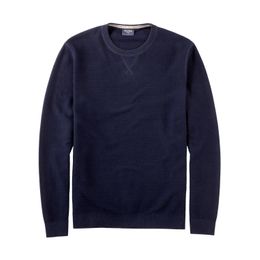 Rundhalspullover OLYMP "OLYMP Strick Casual", Herren, Gr. M, blau (marine), Obermaterial: 100% Baumwolle, schmal, Rundhals, Pullover Rundhalspullover, mit modischem Strukturmuster