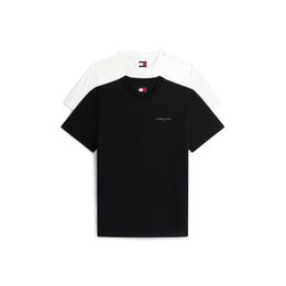 Tommy Jeans Damen T-Shirt "TJM SLIM FIT LINEAR 2PACK"ecru, schwarz, Gr. M, Single Jersey, Obermaterial: 100% Baumwolle, Shirts